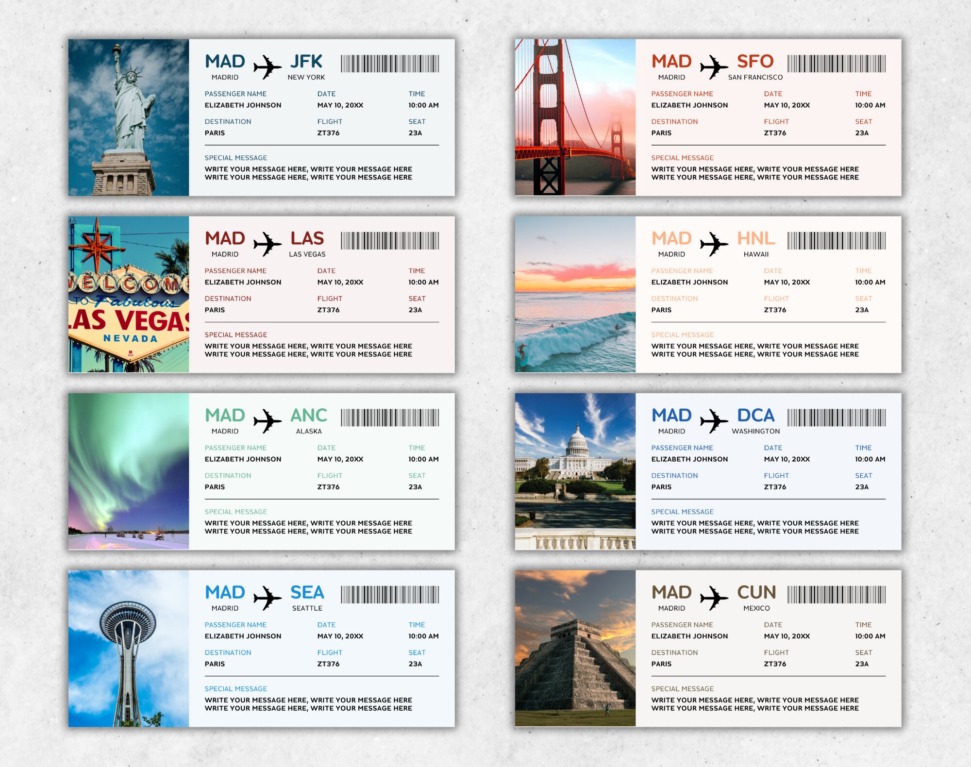 Boarding Pass Ticket Template Surprise Fake Airline Ticket Trip Gift ...