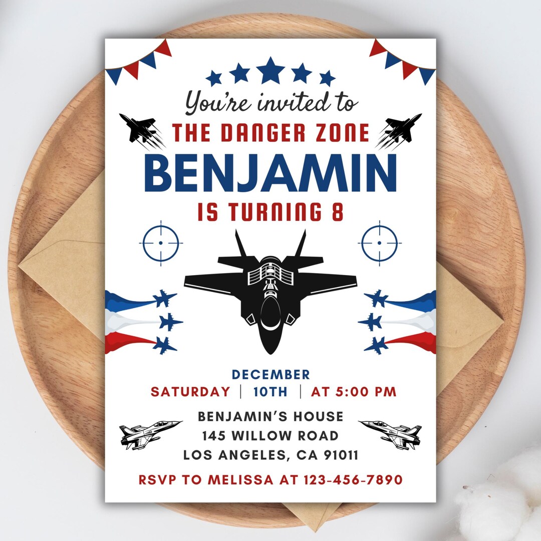 Editable Fighter Pilot Birthday Invitation, Fighter Jet Pilot Birthday ...