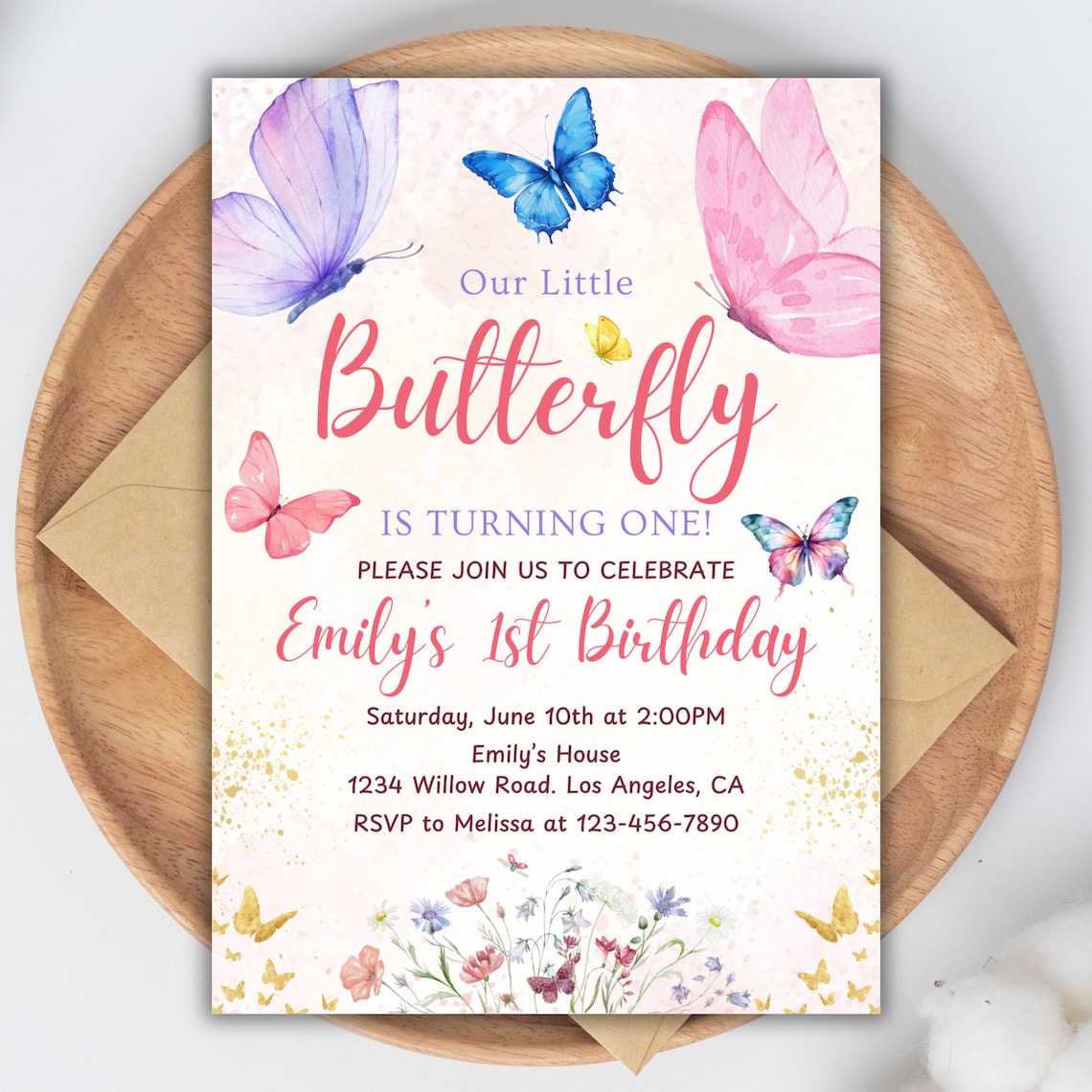 Editable Butterfly Birthday Invitation, Butterfly Birthday Party Invite ...
