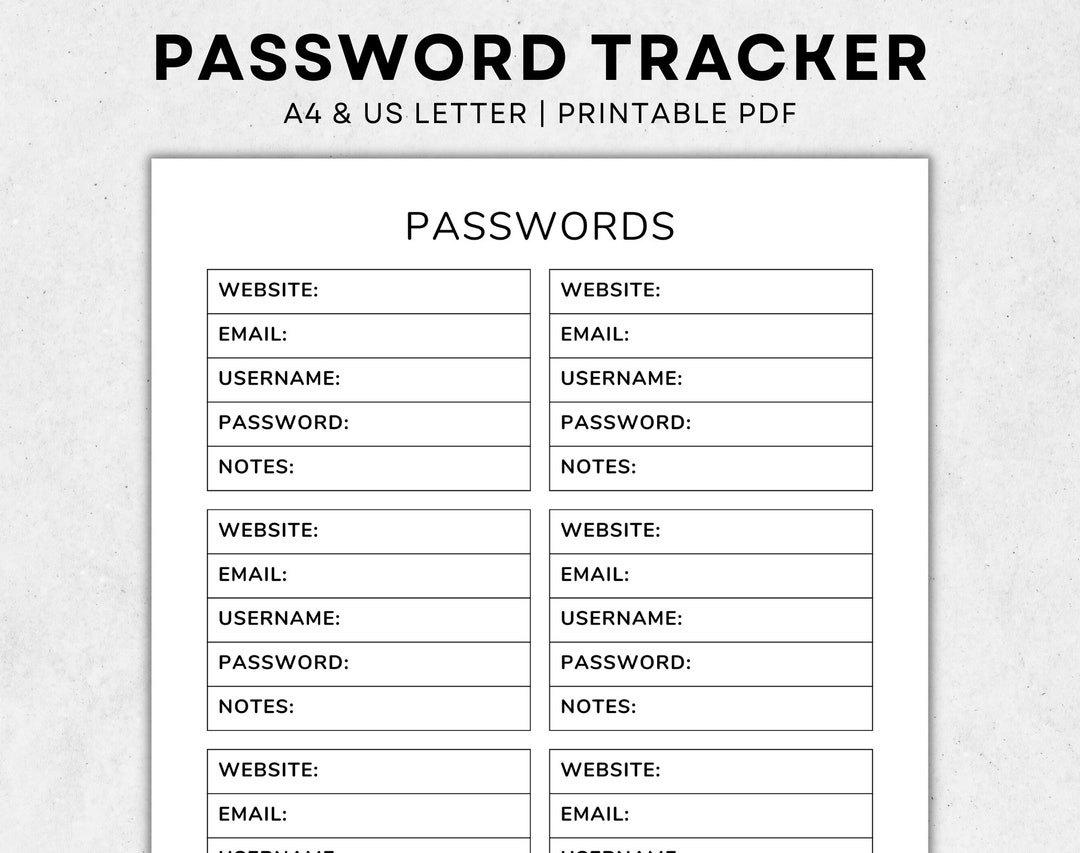 Password Tracker Printable - Password Organizer - Password Manager ...