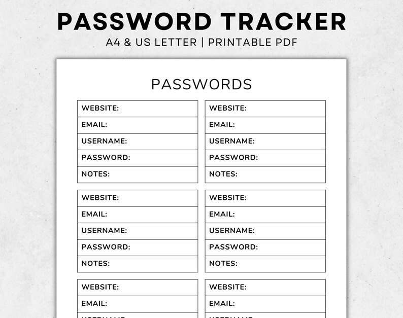 Password Tracker Printable - Password Organizer - Password Manager ...