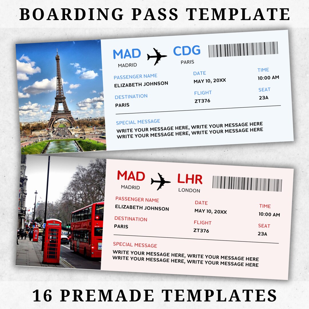 Boarding Pass Ticket Template - Surprise Fake Airline Ticket Trip Gift ...