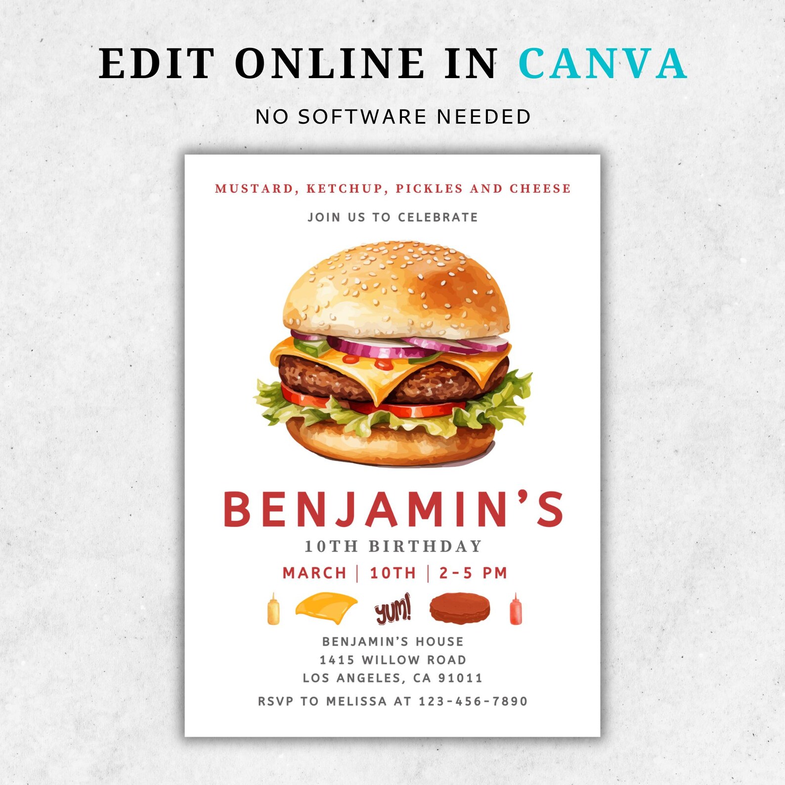 Editable Burger Birthday Invitation, Burger Birthday Party Invite ...