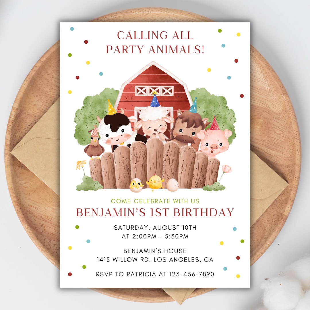 Editable Farm Birthday Invitation, Barn Animals Birthday Party Invite ...