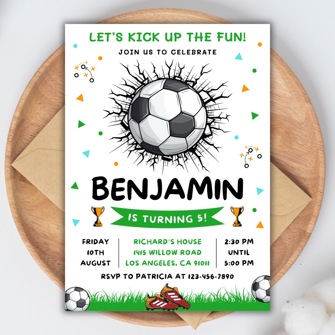 Editable Soccer Birthday Invitation, Soccer Birthday Party Invite ...
