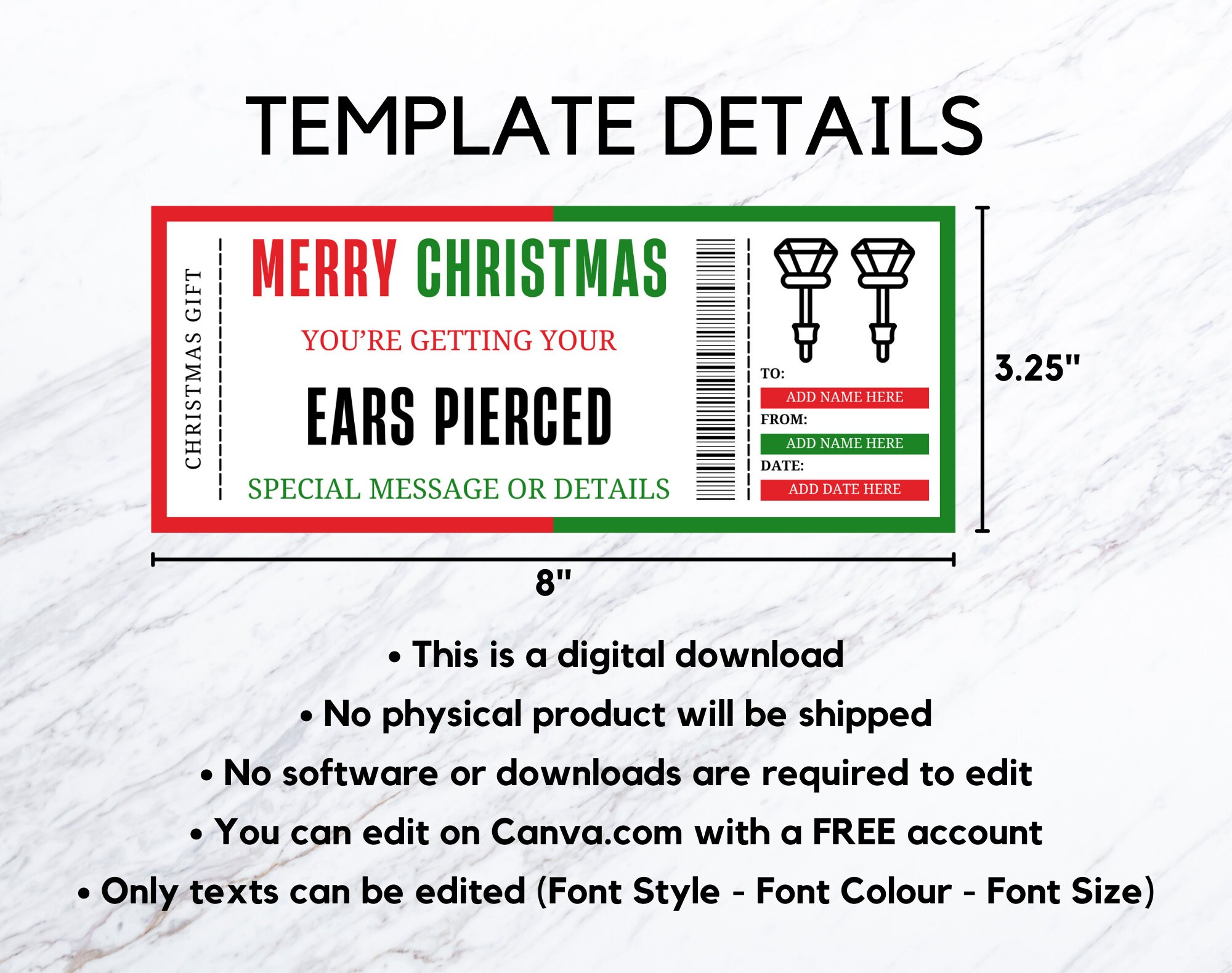 Christmas Ear Piercing Ticket - Christmas Ear Piercing Gift Voucher ...