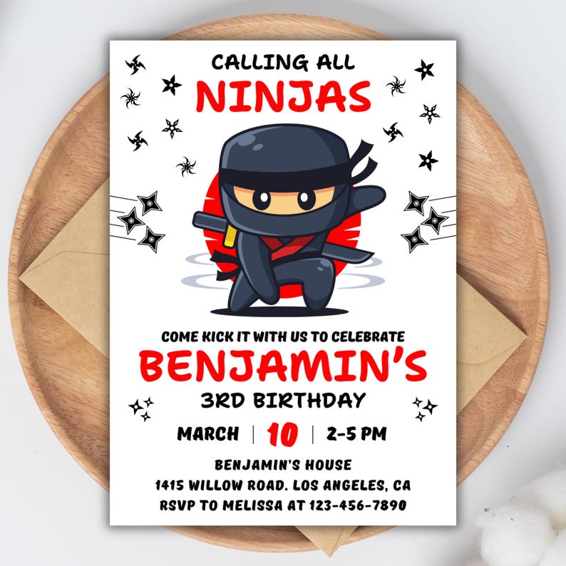 Editable Ninja Birthday Invitation, Ninja Warrior Birthday Party Invite, Ninja Invitation, Ninja ...