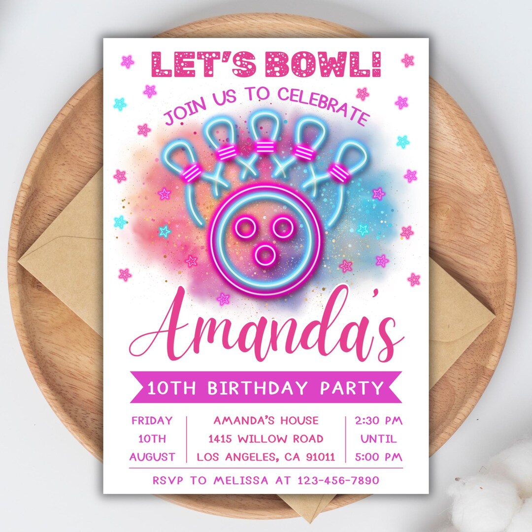 Editable Bowling Birthday Invitation Girl, Bowling Birthday Party ...