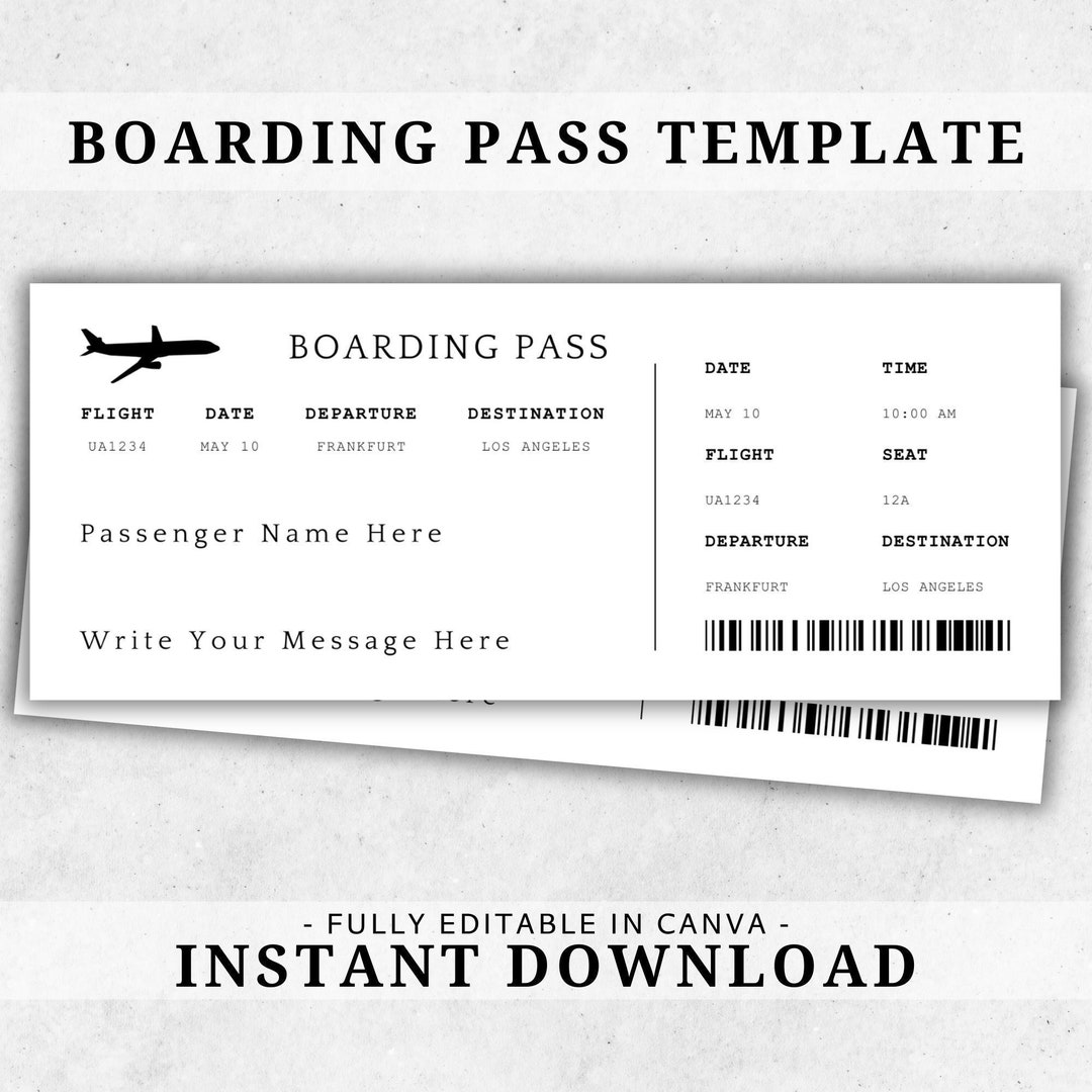 Editable Boarding Pass - Printable Airline Ticket - Boarding Pass Gift ...