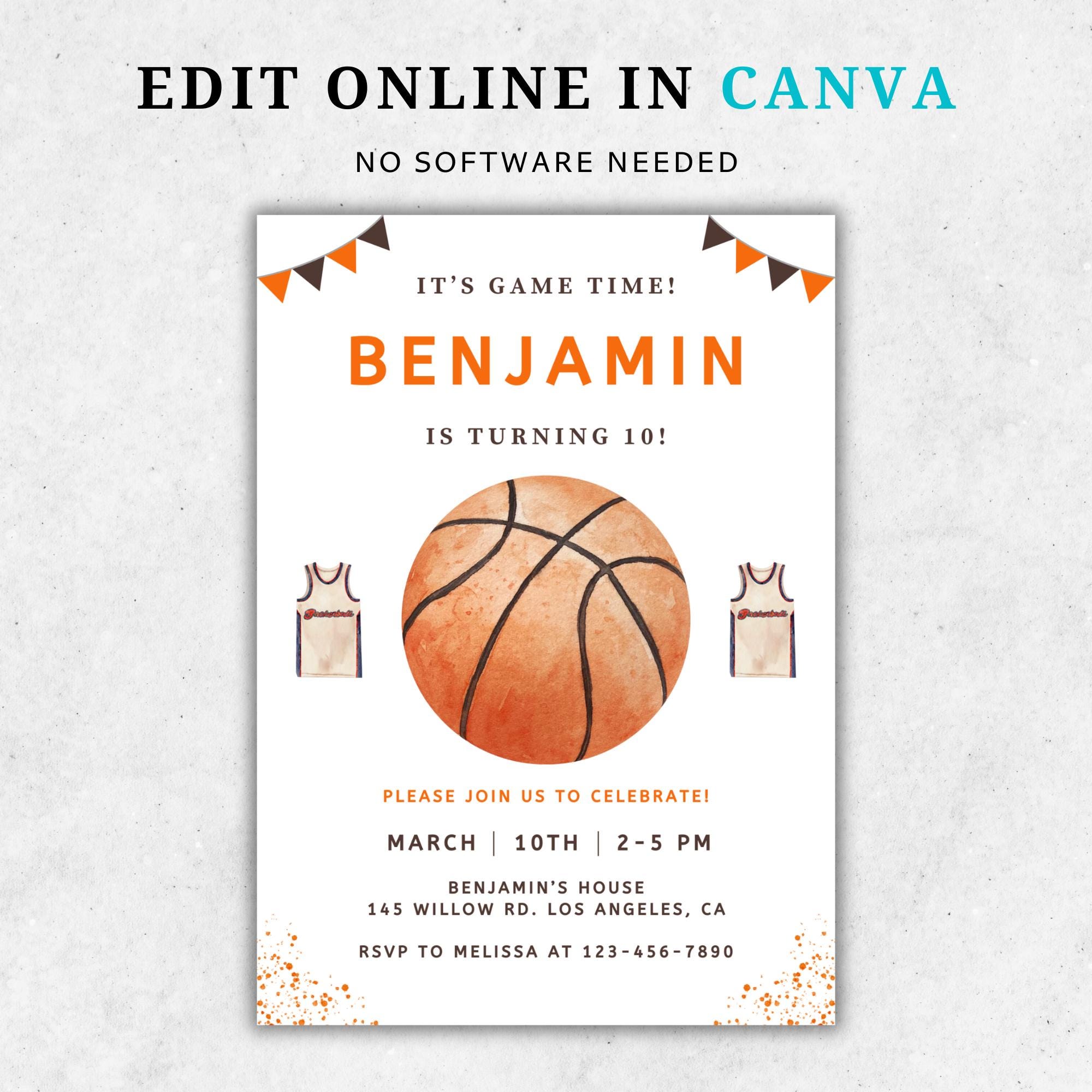 Editable Basketball Birthday Invitation, Basketball Birthday Party ...