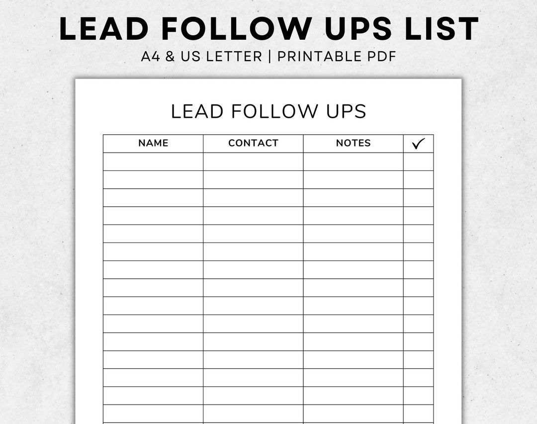 Leads Follow Ups List Printable - Customer Follow up Tracker - Leads ...