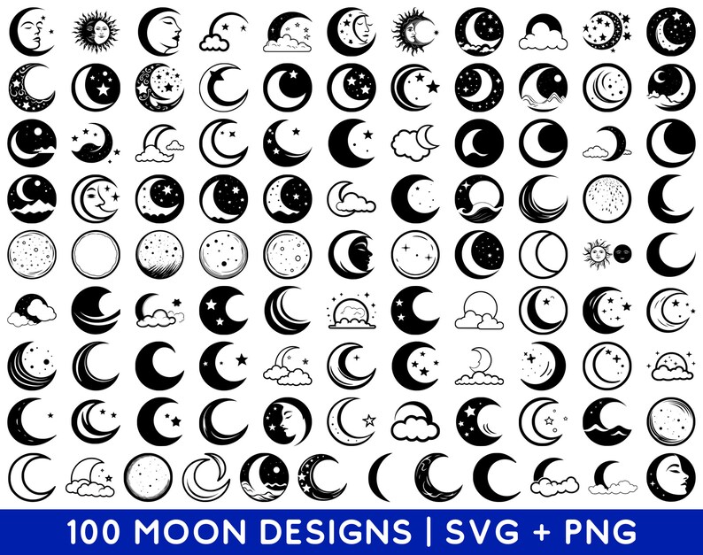 Moon SVG Bundle Moon PNG Moon Clipart Moon SVG Cut Files for Cricut ...
