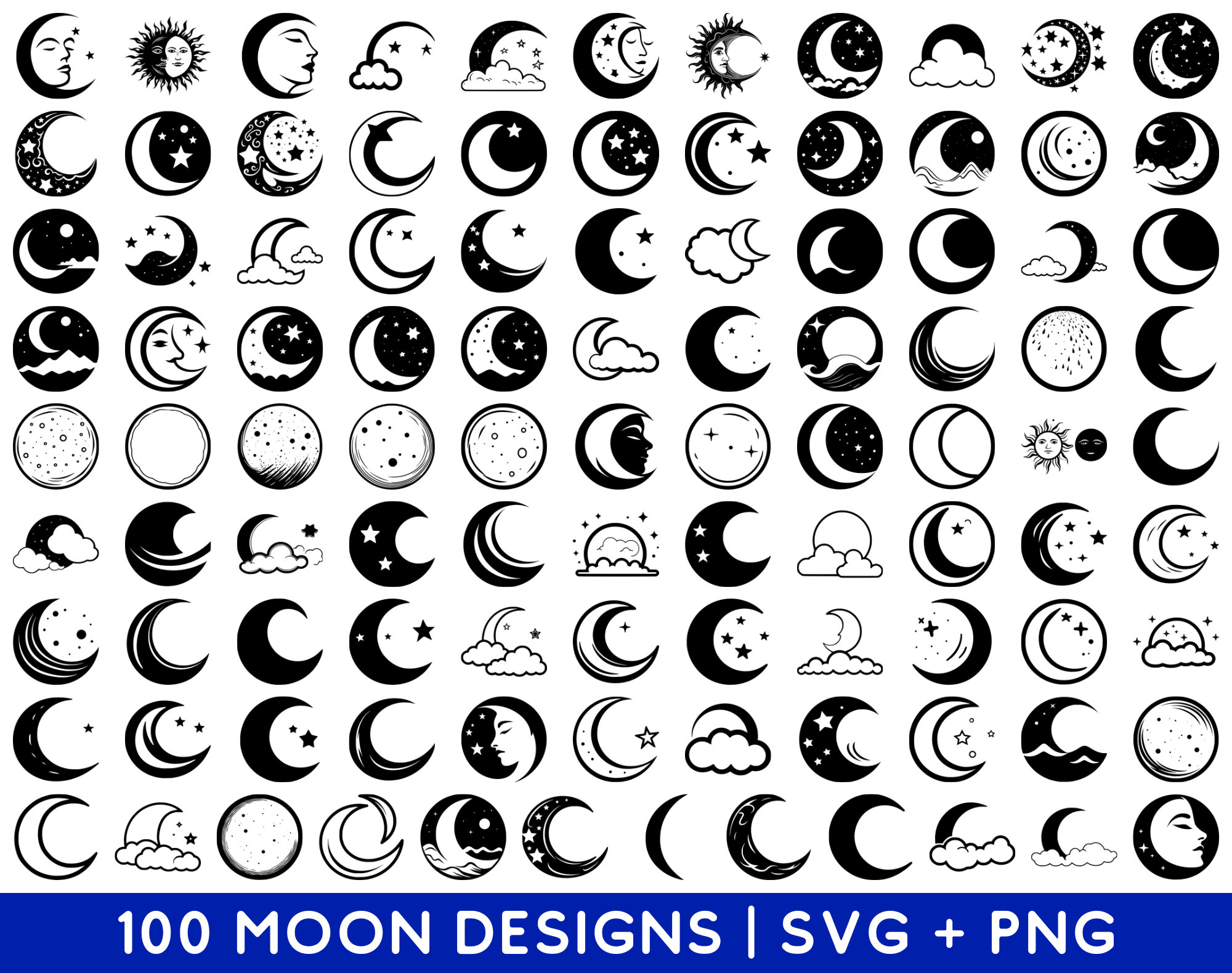Moon SVG Bundle Moon PNG Moon Clipart Moon SVG Cut Files for Cricut ...