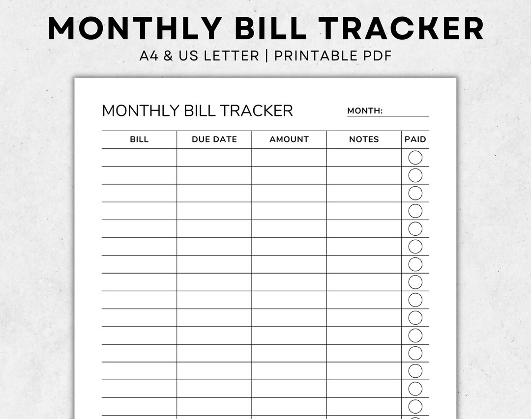 Monthly Bill Tracker Printable Template - Bill Organizer - Bill Payment ...