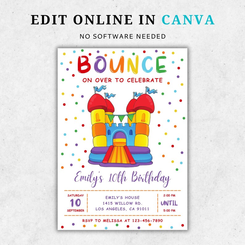 Editable Bounce House Birthday Invitation, Kids Park Birthday Party ...