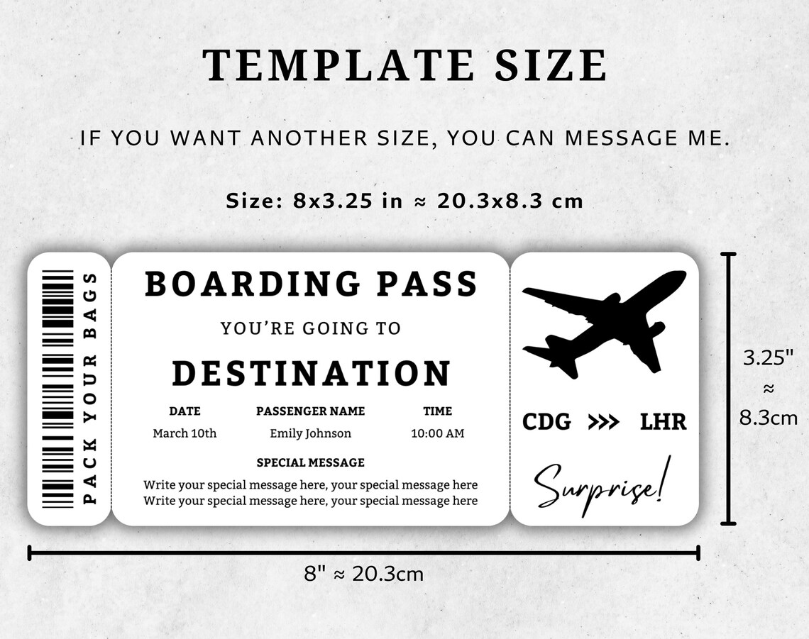 Editable Boarding Pass Template Airplane Ticket Printable Airline ...