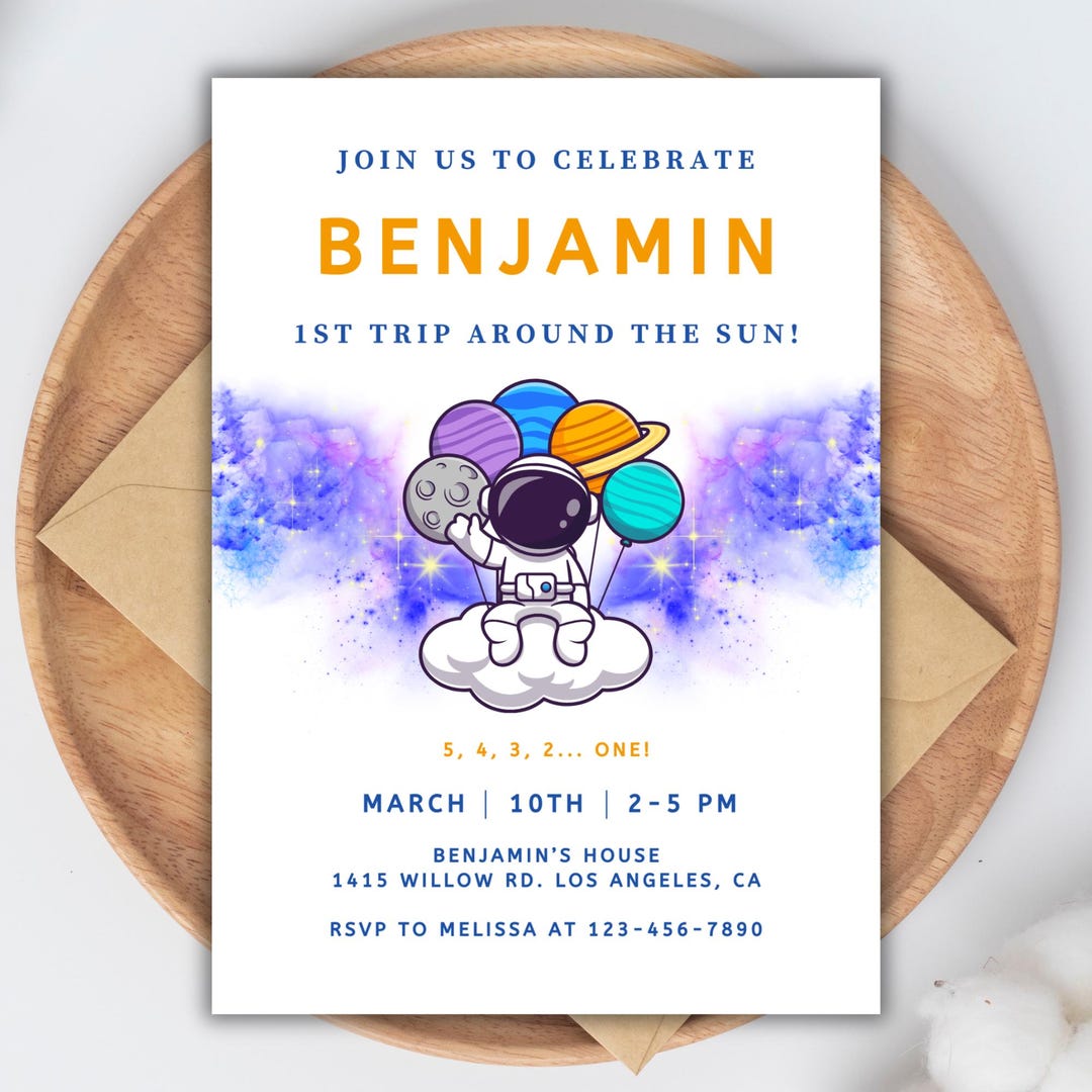 Editable Astronaut Birthday Invitation, Planets Birthday Party Invite ...