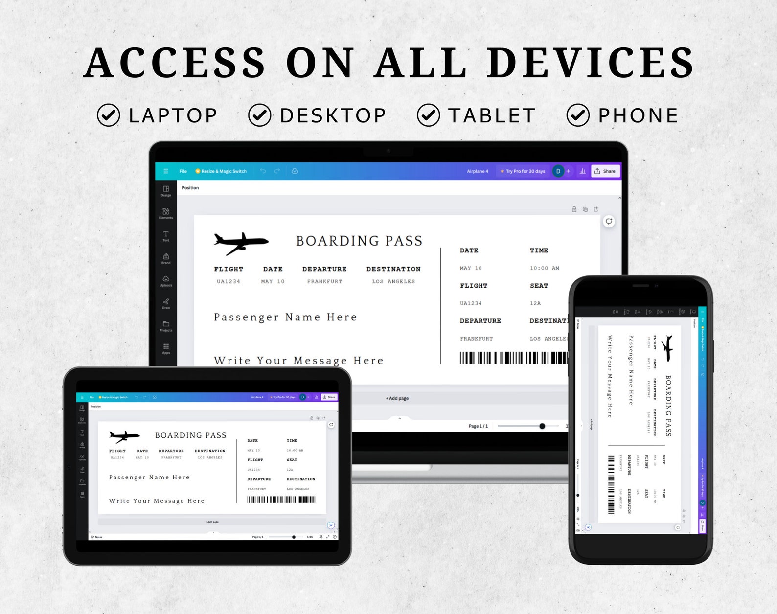 Editable Boarding Pass - Printable Airline Ticket - Boarding Pass Gift ...