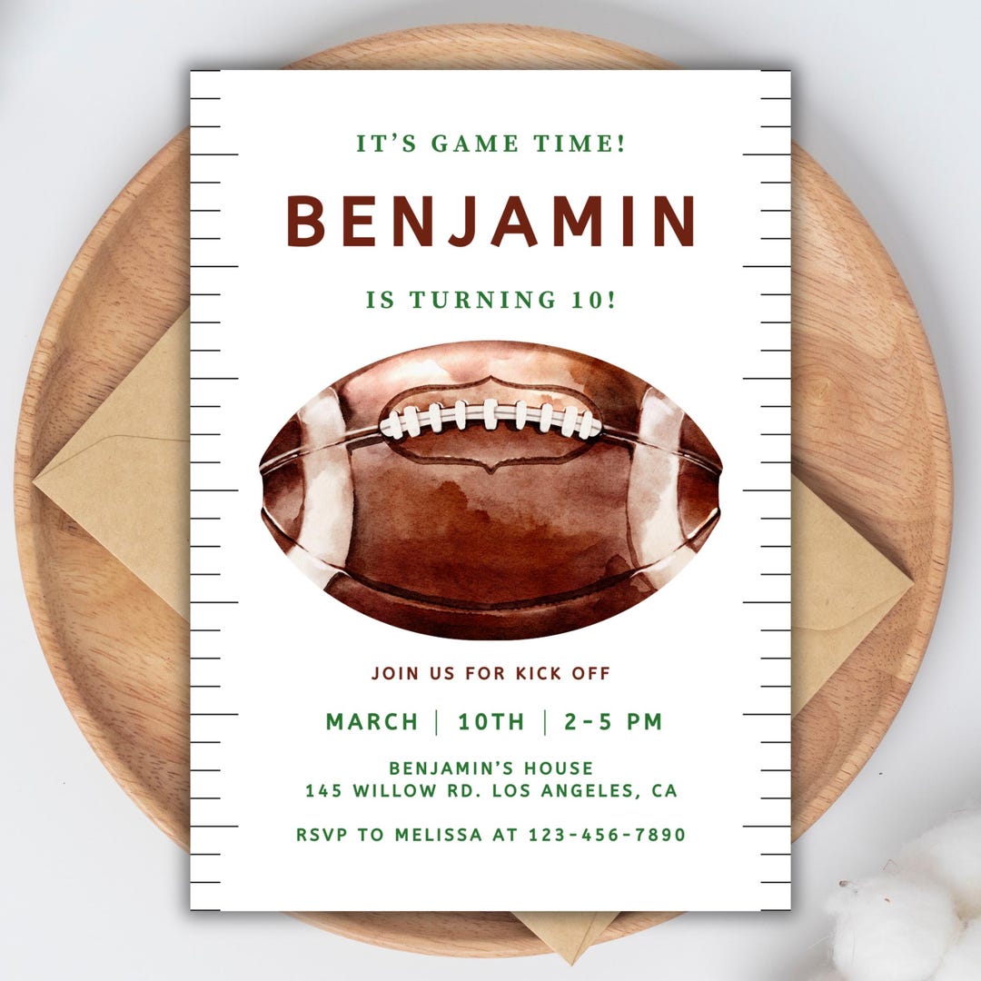 Editable Football Birthday Invitation, Boy Football Birthday Party ...