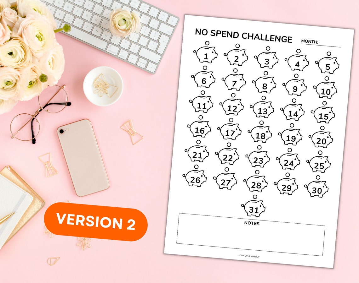 No Spend Challenge - Monthly No Spend Challenge Calendar - No Spend ...