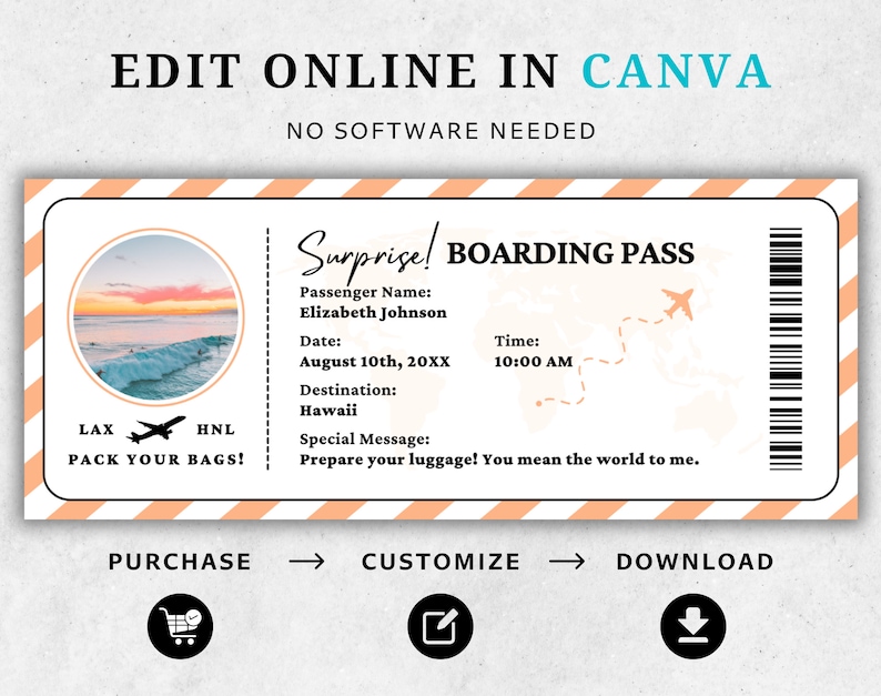 Plantilla Canva de tarjeta de embarque editable - Boleto de avión ...