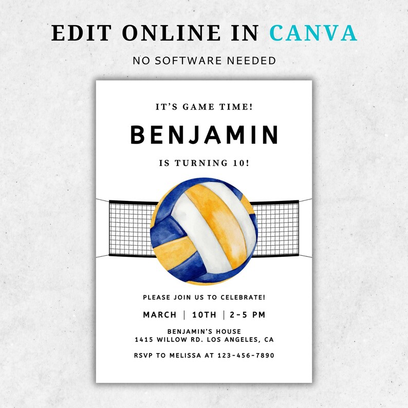 Editable Volleyball Birthday Invitation Boy, Volleyball Birthday Party ...