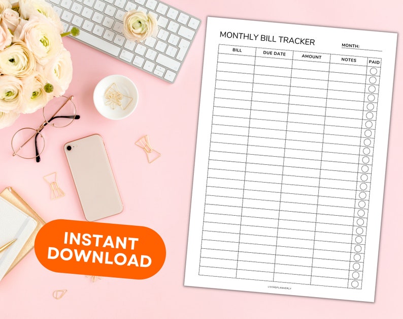 Printable Monthly Bill Tracker - Bill Payment Tracker - Budget Planner ...