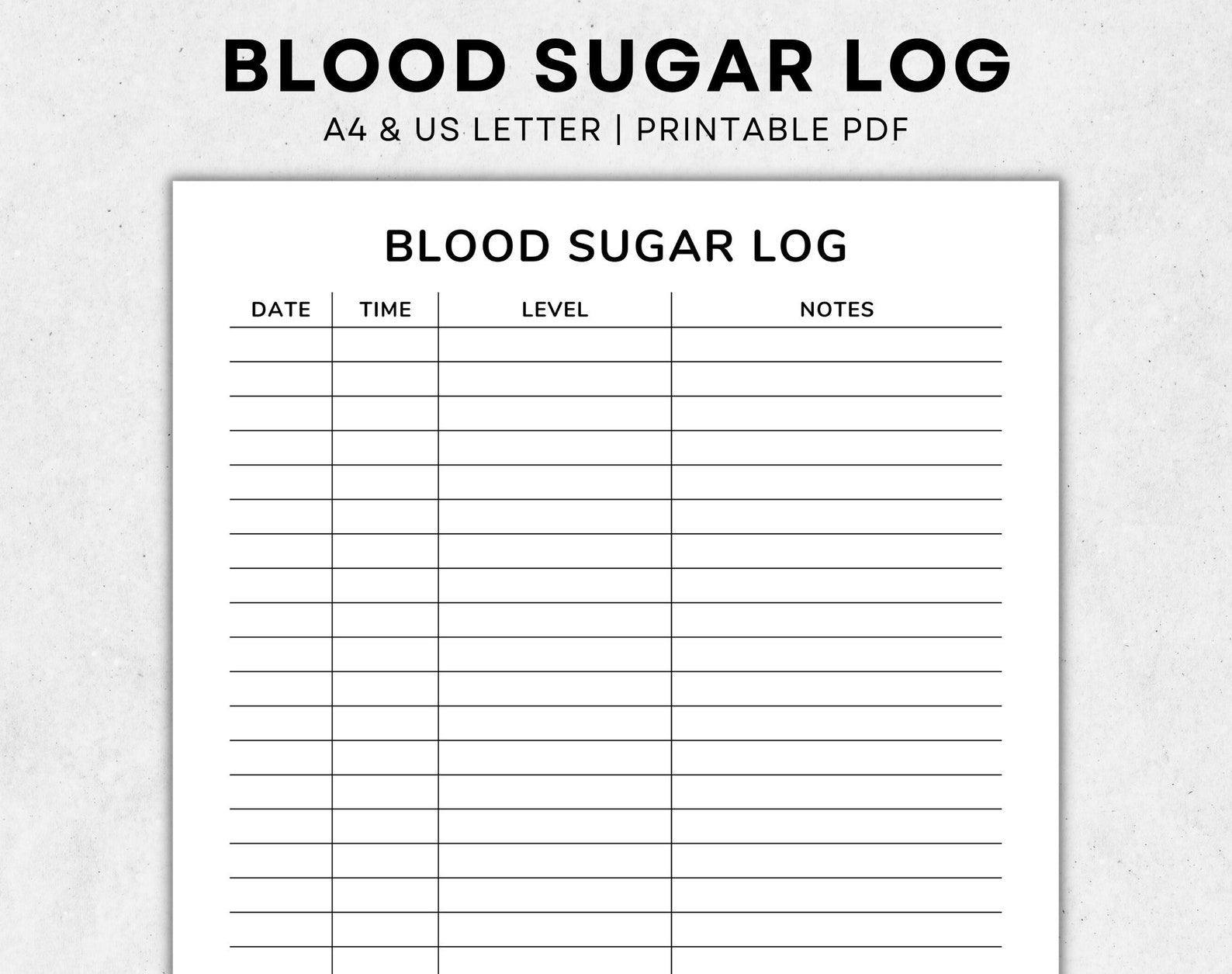 Blood Sugar Log Printable Template - Blood Sugar Tracker - Diabetic Log ...