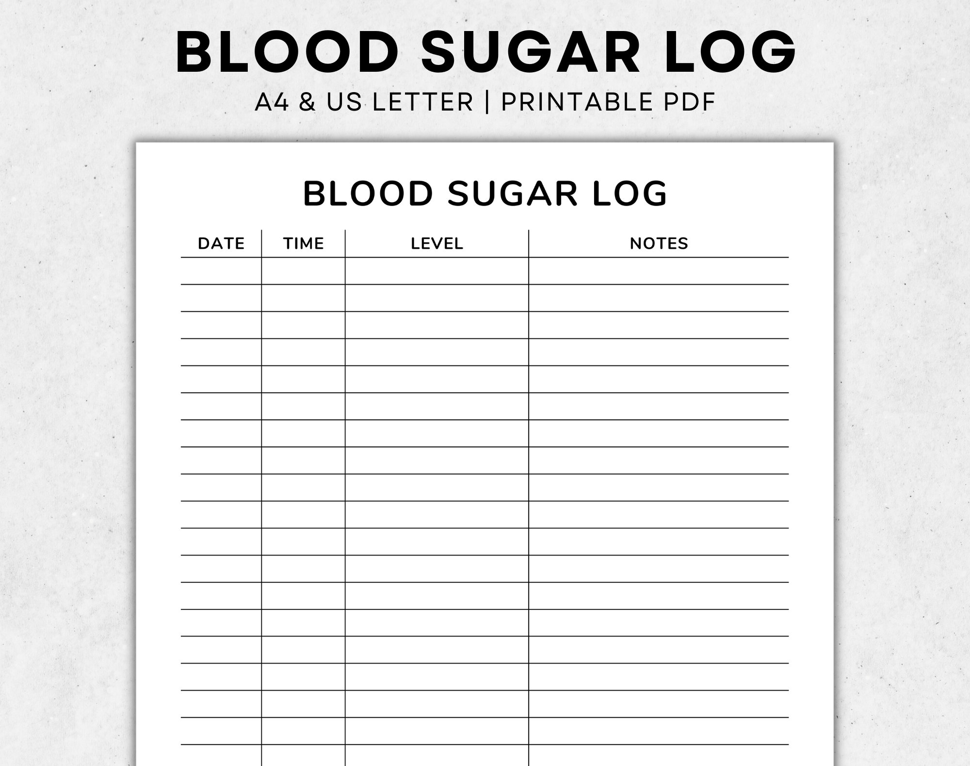 Blood Sugar Log Printable Template - Blood Sugar Tracker - Diabetic Log ...