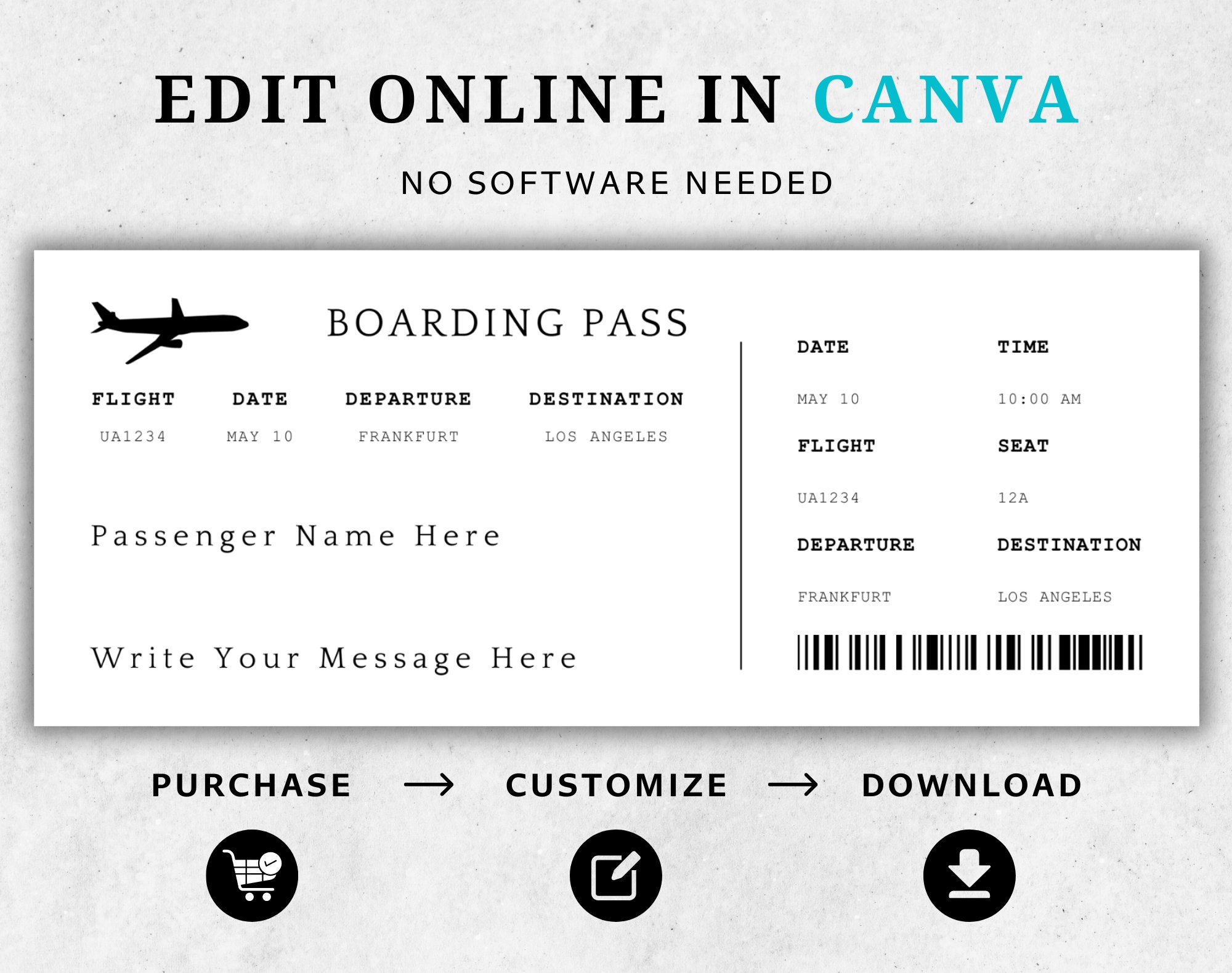 Editable Boarding Pass - Printable Airline Ticket - Boarding Pass Gift ...