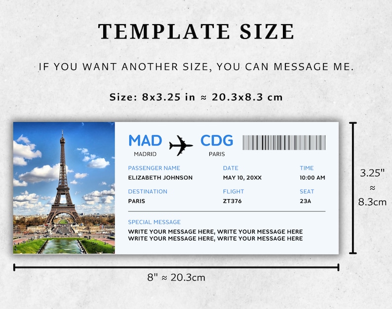 Boarding Pass Ticket Template Surprise Fake Airline Ticket Trip Gift ...