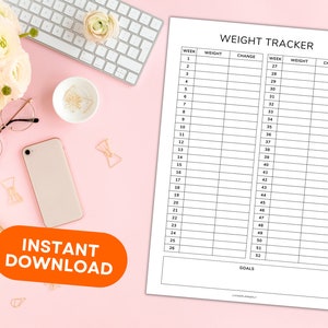 Weight Tracker Printable - Weight Log Template - Weight Loss Planner ...