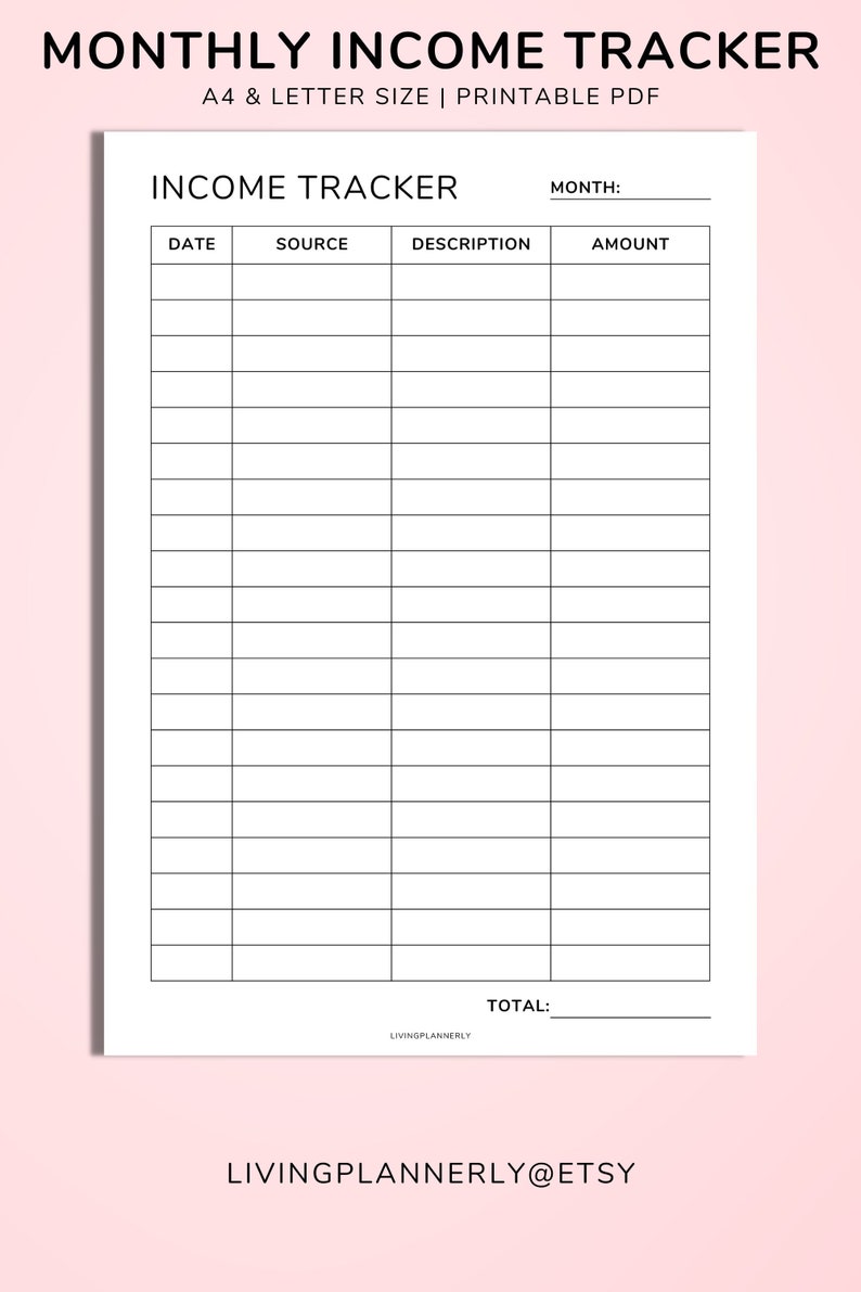 Monthly Income Tracker Printable Income Tracker Small - Etsy