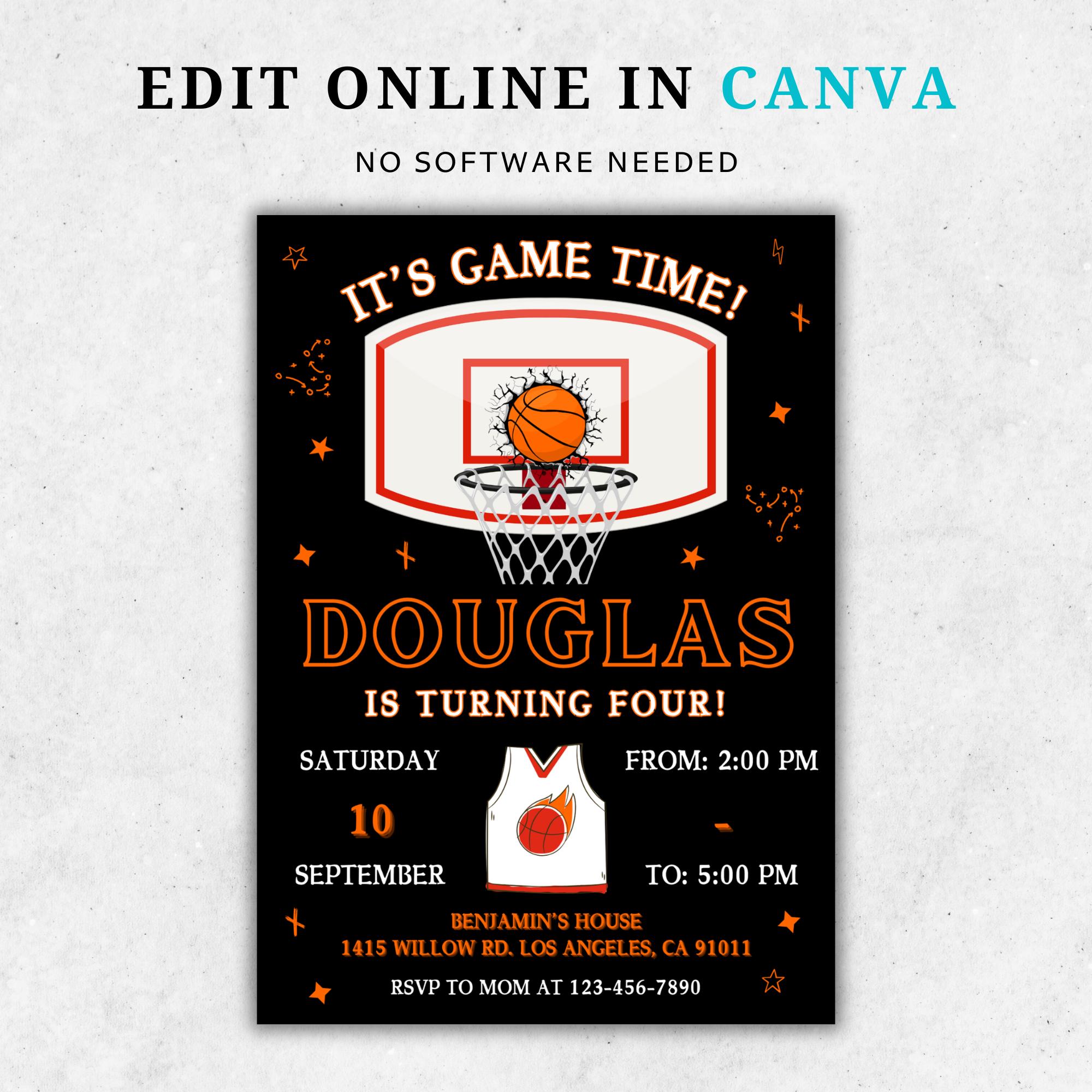 Editable Basketball Birthday Invitation, Basketball Birthday Party ...