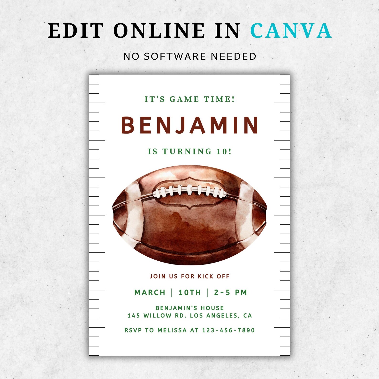 Editable Football Birthday Invitation, Boy Football Birthday Party ...