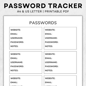 Password Tracker Printable Password Reminder Password Log Password ...