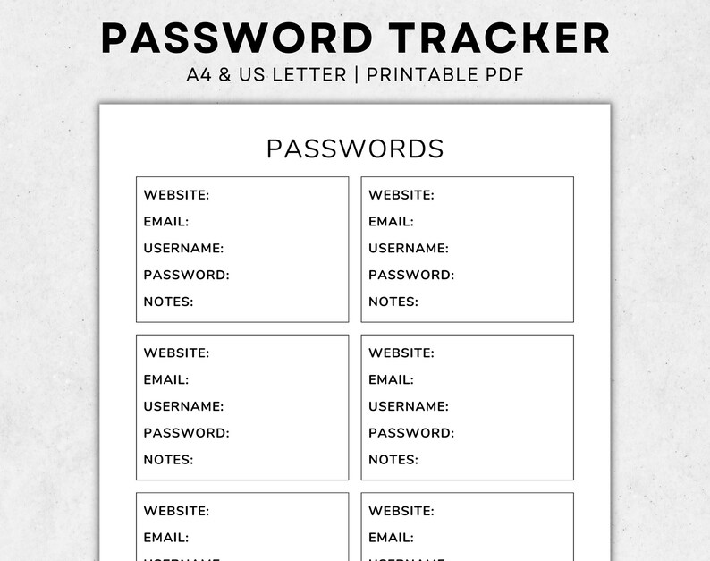 Password Tracker Printable Password Reminder Password Log Password ...