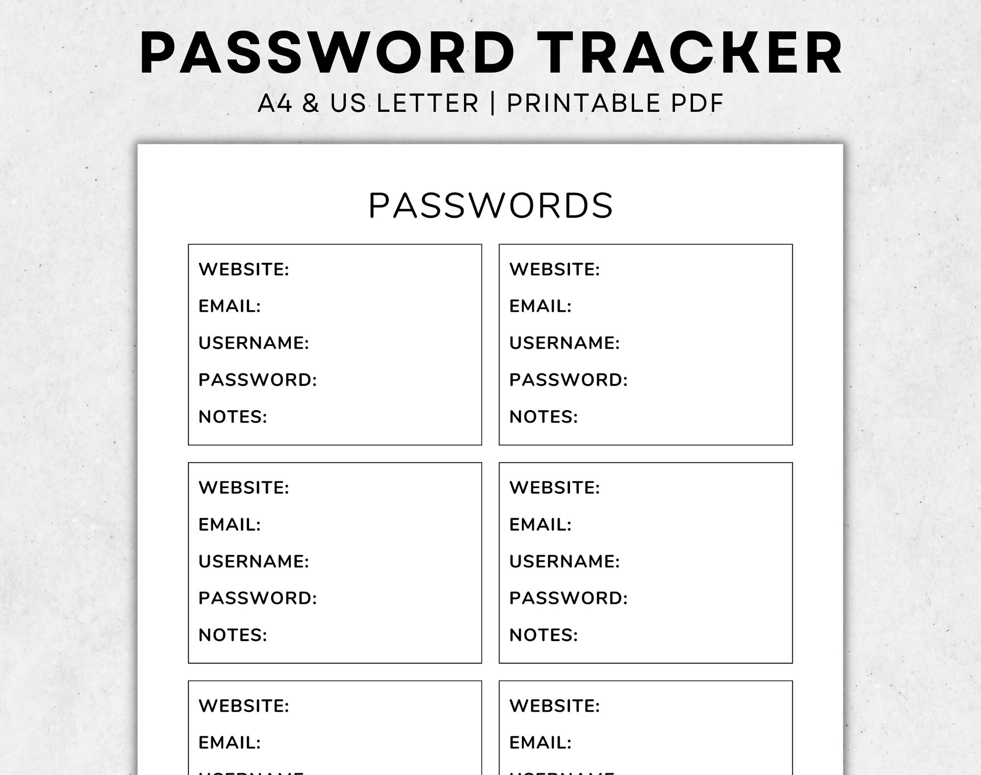 Password Tracker Printable Password Reminder Password Log Password ...