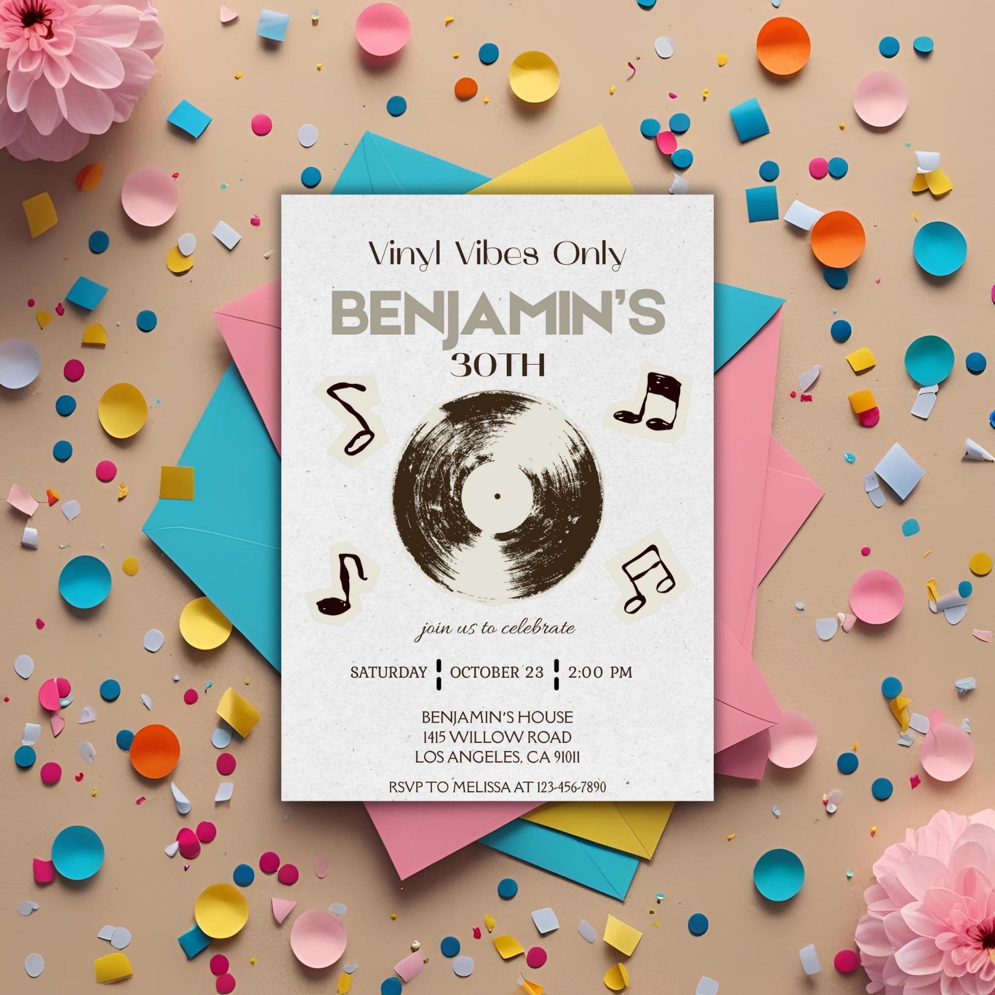 Editable Vinyl Birthday Invitation, Vinyl Record Birthday Party Invite ...