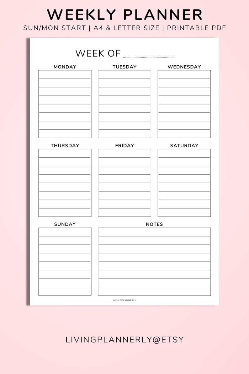 Weekly Planner Printable to Do List Weekly Planner Weekly - Etsy