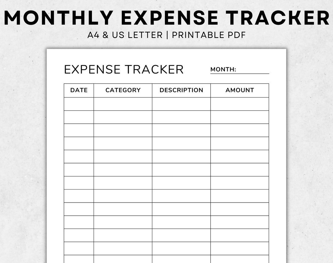 Monthly Expense Tracker Printable - Expense Sheet - Transaction Log ...