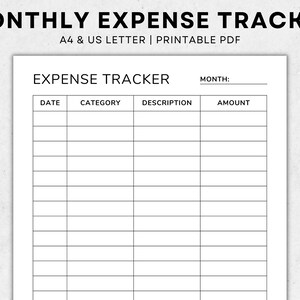 Monthly Expense Tracker Printable - Expense Sheet - Transaction Log ...