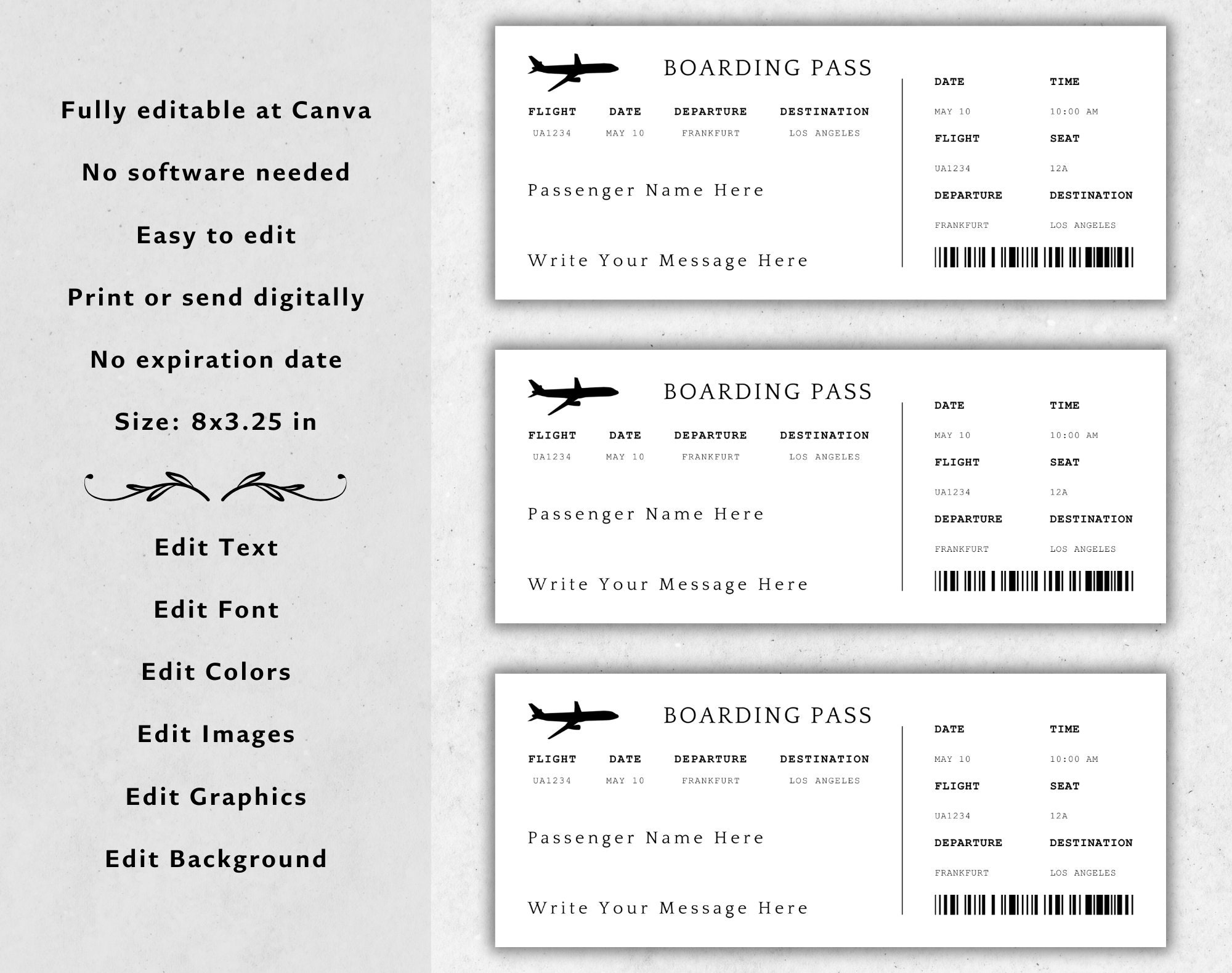 Editable Boarding Pass - Printable Airline Ticket - Boarding Pass Gift ...