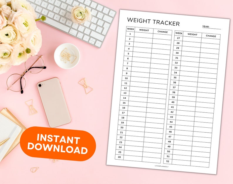 52 Week Weekly Weight Loss Tracker - Weight Tracker - Weight Log ...