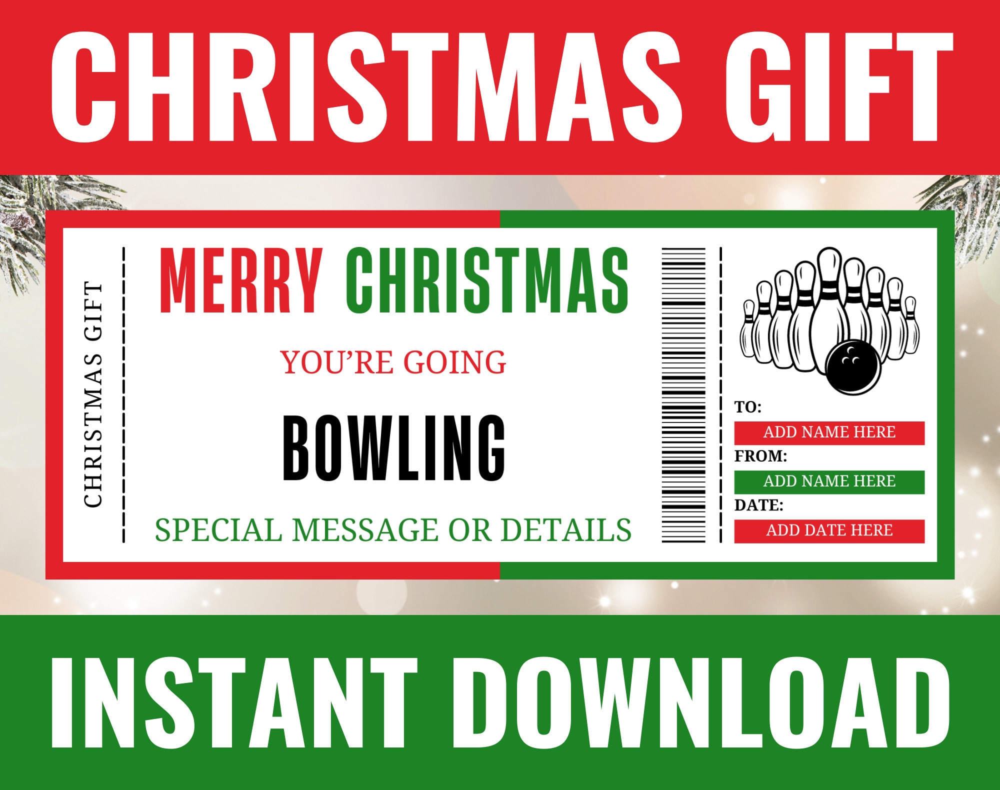 Christmas Bowling Ticket - Christmas Bowling Gift Voucher - Surprise ...