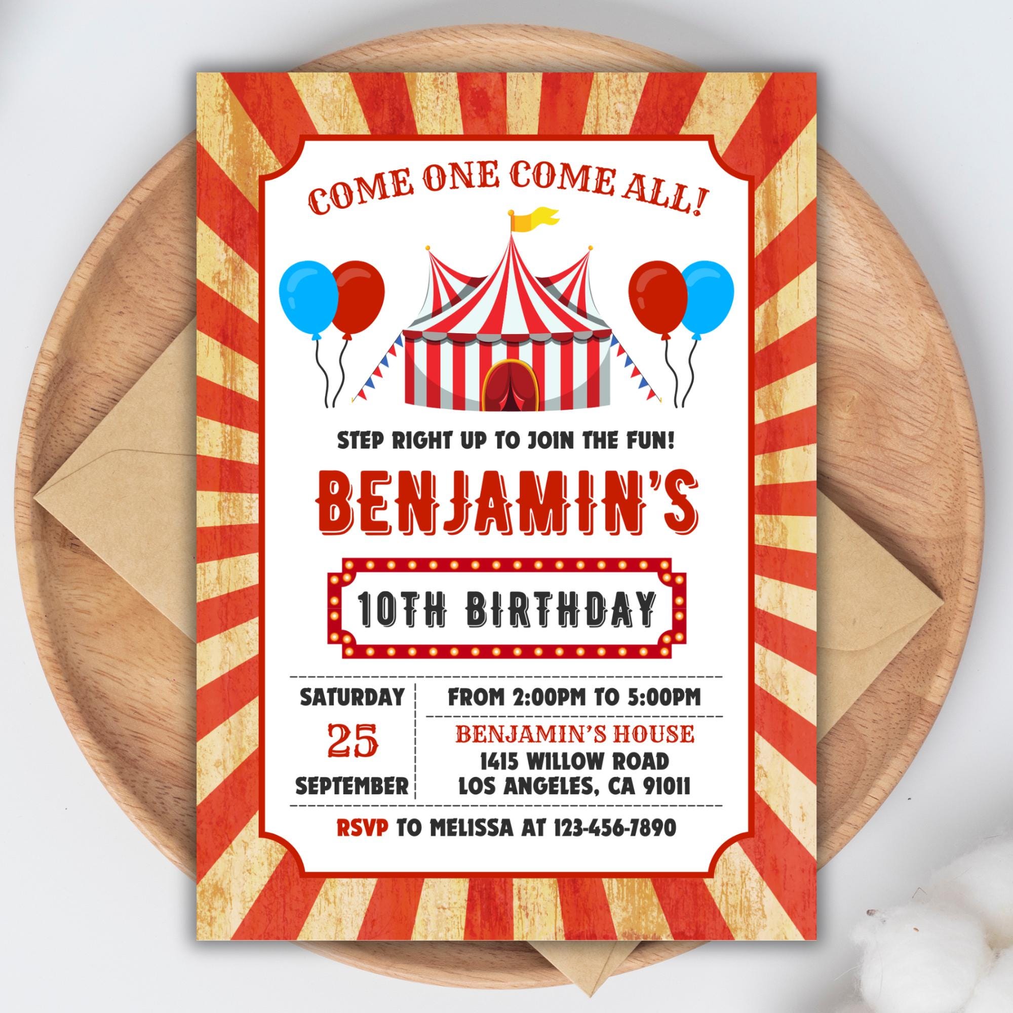 Editable Carnival Birthday Invitation, Circus Birthday Party Invite ...