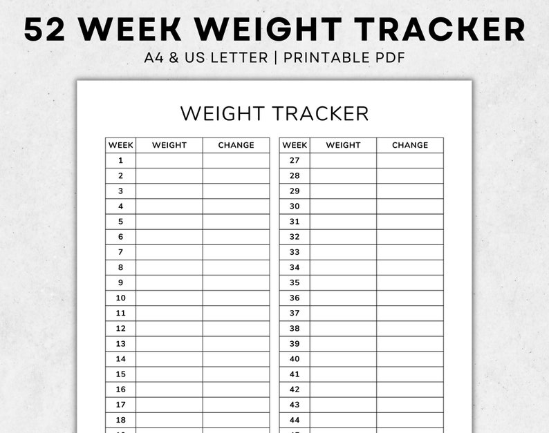 Weight Tracker Printable - Weight Log Template - Weight Loss Planner ...