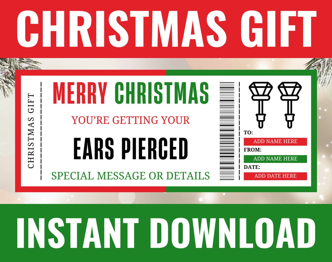 Christmas Ear Piercing Ticket - Christmas Ear Piercing Gift Voucher ...
