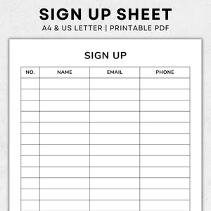 Sign up Sheet Printable - Sign up Template - Registration Form Sheet ...