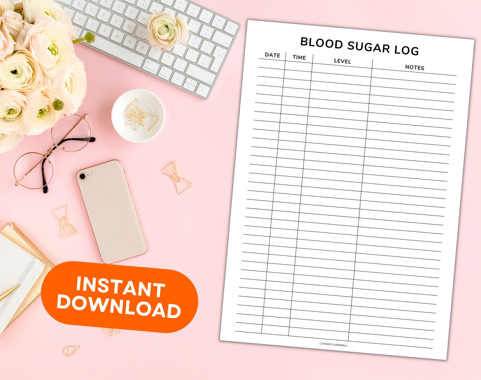 Blood Sugar Log Printable Template - Blood Sugar Tracker - Diabetic Log ...